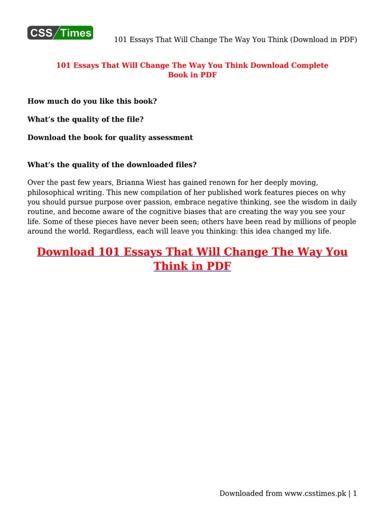 101 Essays That Will Change The Way You Think (Download in PDF | PDF
