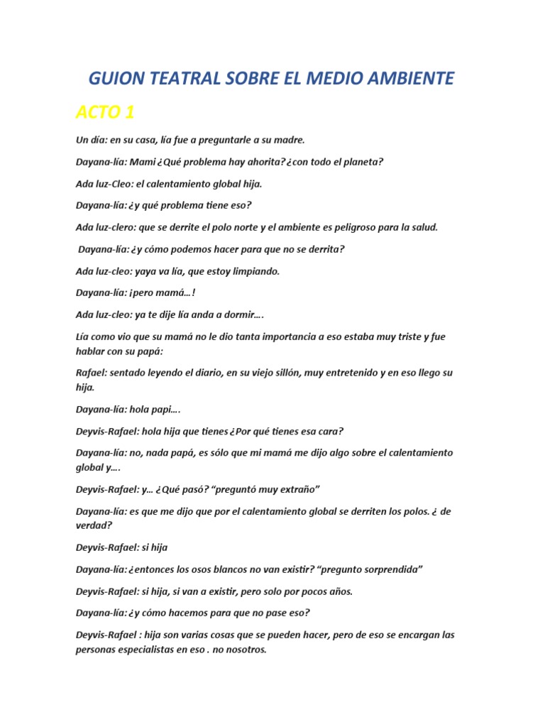 Guion Teatral Sobre El Medio Ambiente | PDF
