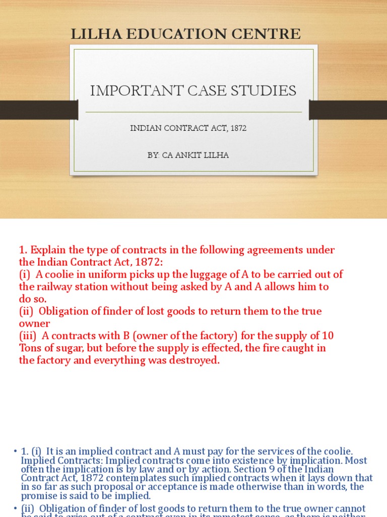 Important Case Studies Contract Act | PDF | Consideration | Misrepresentation