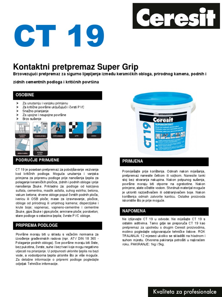 HR Ceresit Tds Ct19 Kontaktni Pretpremaz Super Grip | PDF