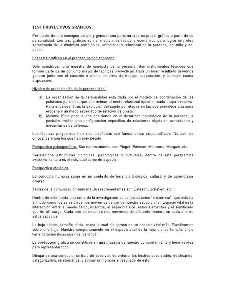 TEST PROYECTIVOS GRÁFICOS Resumen | PDF | Comportamiento | Sicología