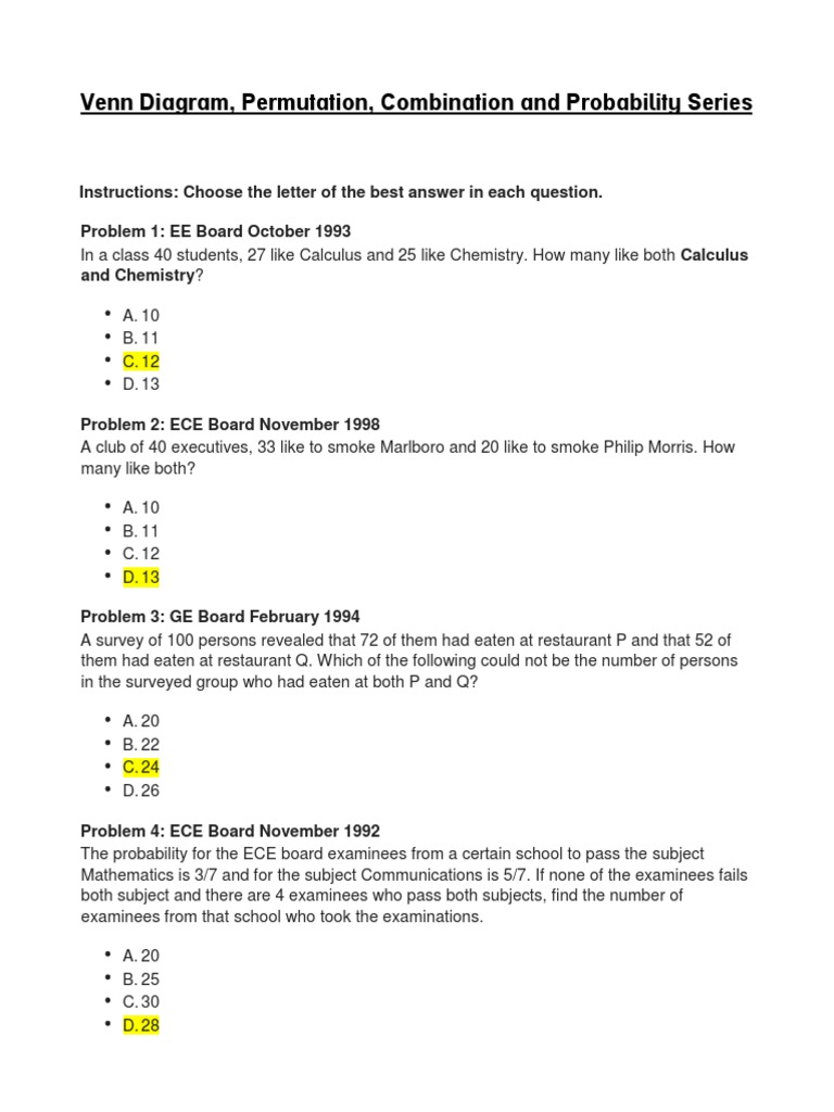 Venn Diagram Permutation Combination and Probability Reviewer | PDF ...