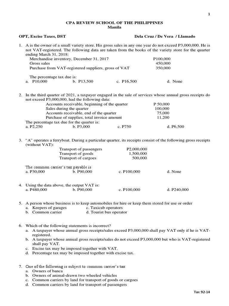 OPT, Excise tax, DST | PDF | Value Added Tax | Taxes