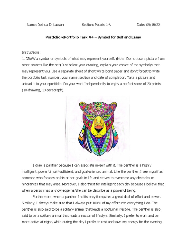 Portfolio Task 4 - Symbol For Self and Essay Lacson Joshua D | PDF
