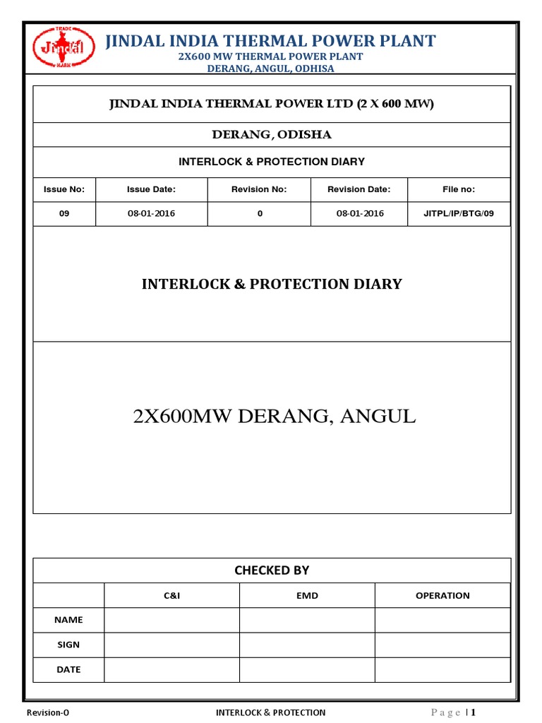 Interlock Protection Diary-Tur1 | PDF | Power Station | Applied And ...