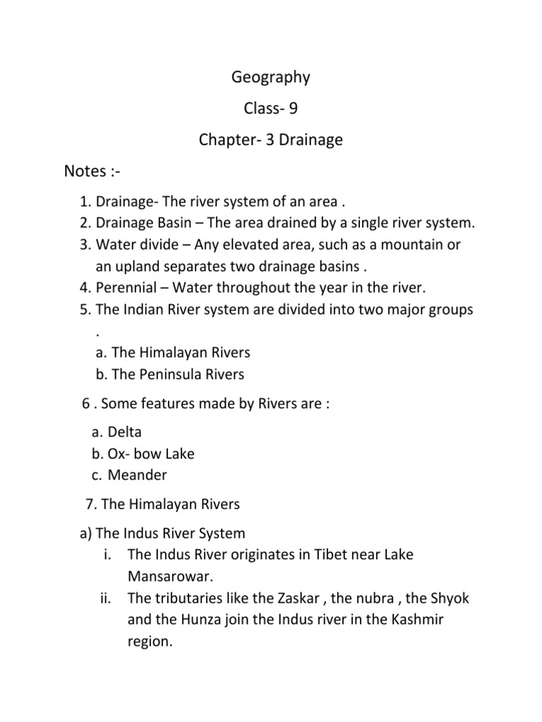 Geography Chapter - 3 Drainage | PDF | Indus River | River