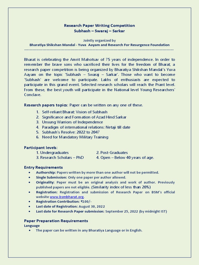 Research Paper Writing Competition Subhash - Swaraj - Sarkar | PDF ...