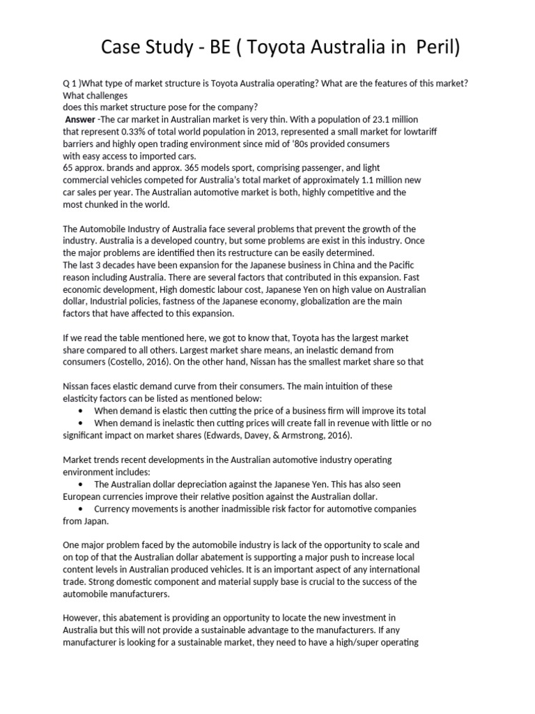 Toyota Case Study 1 | PDF | Elasticity (Economics) | Toyota