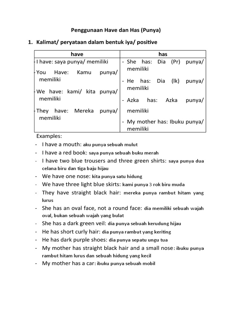 Penggunaan Have Dan Has | PDF