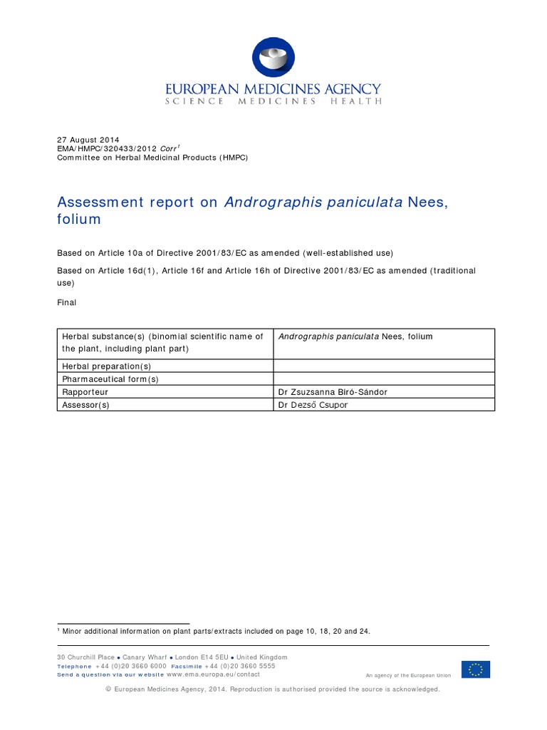 Final Assessment Report Andrographis Paniculata Nees Folium First ...