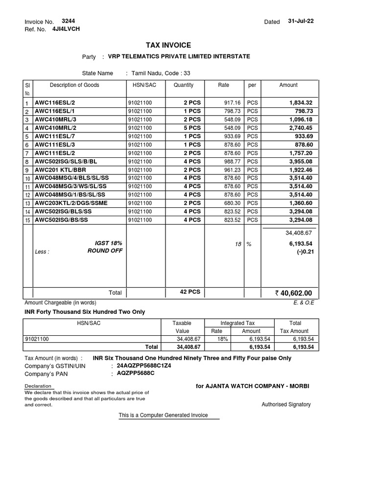 VRP Telematics Invoice Summary | PDF | Taxes | Government Finances