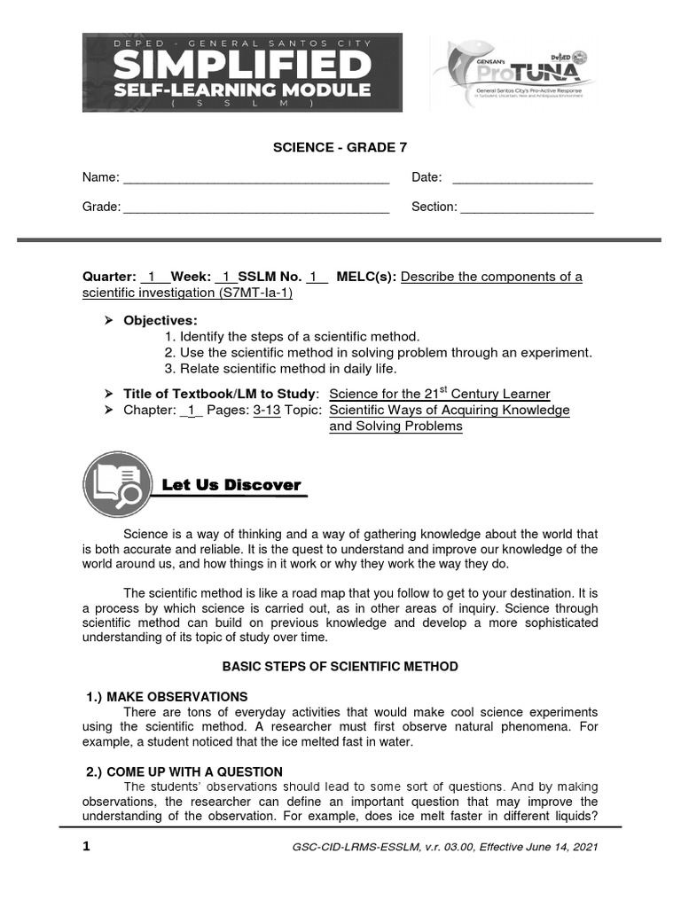 Scientific Method for Grade 7 Science | PDF | Experiment | Scientific ...