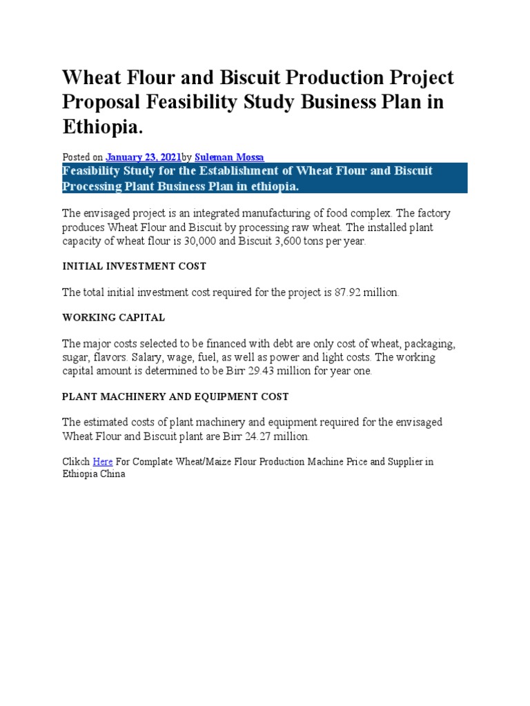 Wheat Flour and Biscuit Production Project Proposal Feasibility Study ... Wheat Flour and Biscuit Production Project Proposal Feasibility Study ...