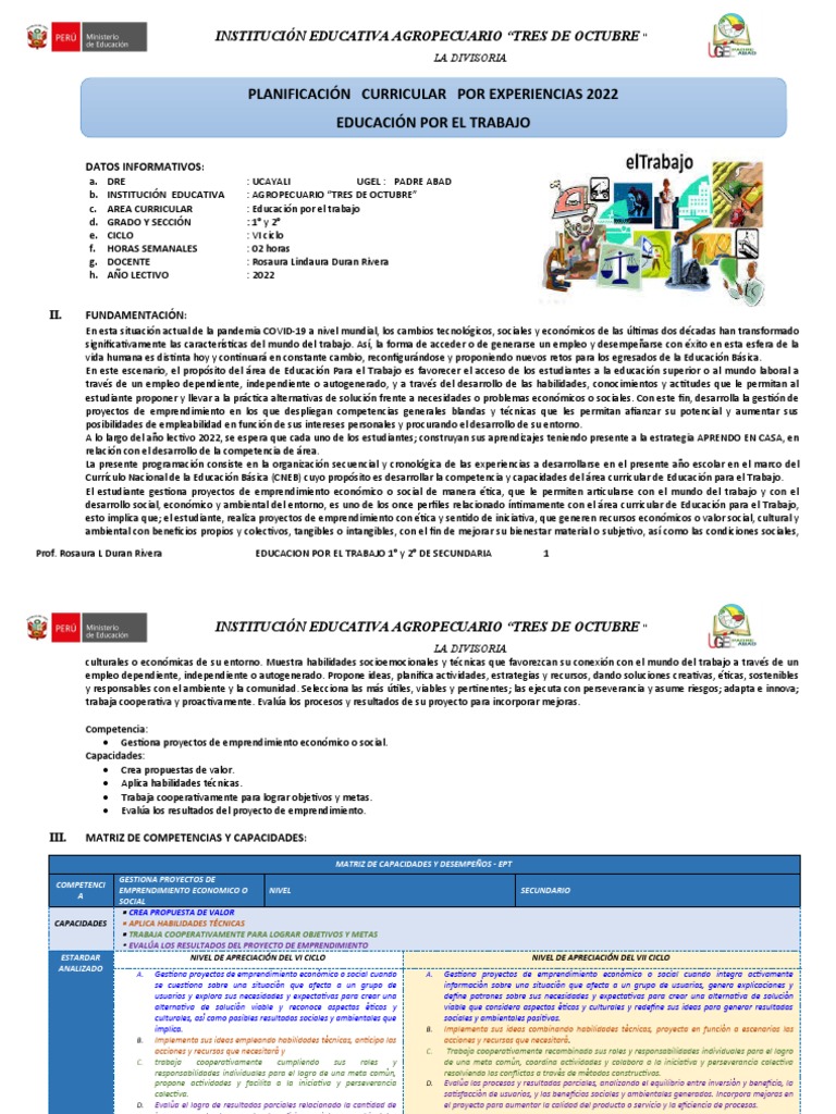 Planificacion Anual 1° y 2° | PDF | Aprendizaje | Iniciativa empresarial