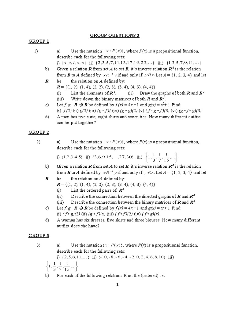 Group Question3 Sets Functions Combinatorics Relations Pdf Set Mathematics Function