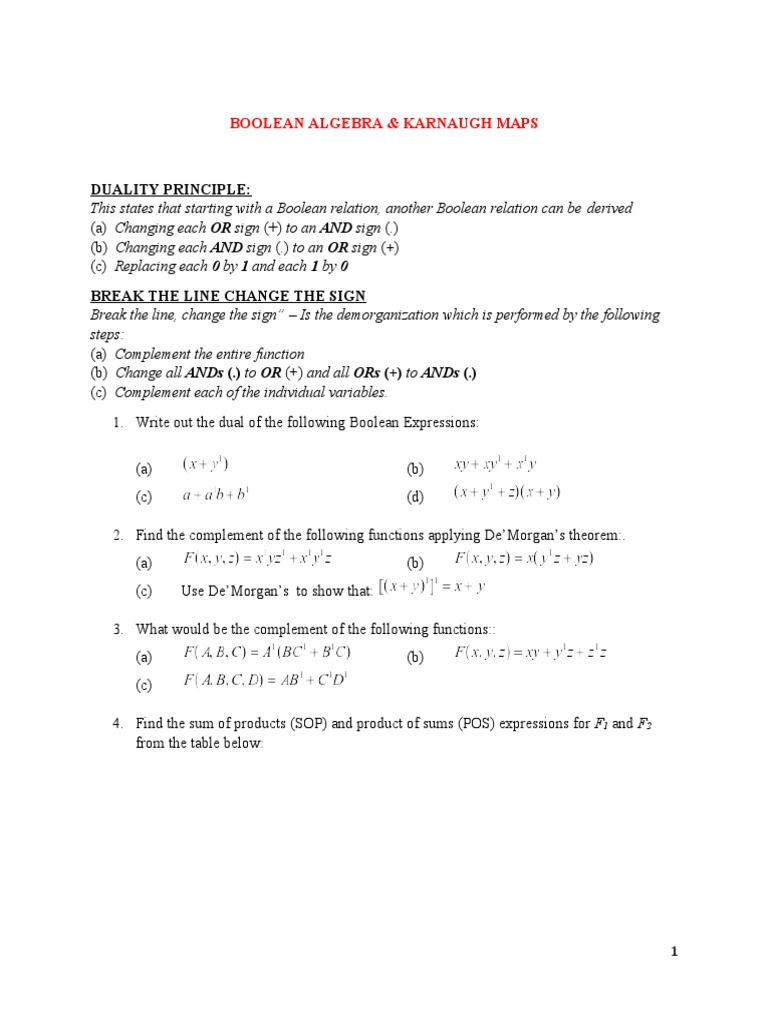Questions On Boolean Algebra - Karnaugh Map | PDF | Boolean Algebra | Teaching Mathematics