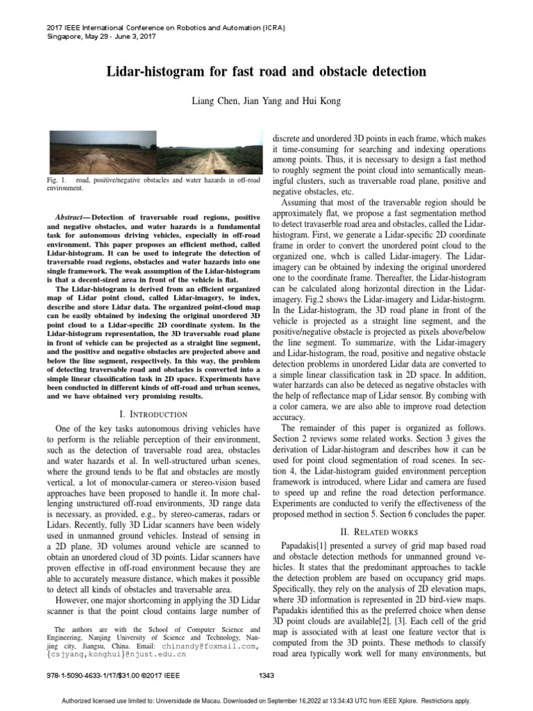 Lidar-Histogram For Fast Road and Obstacle Detection | PDF | Lidar ...