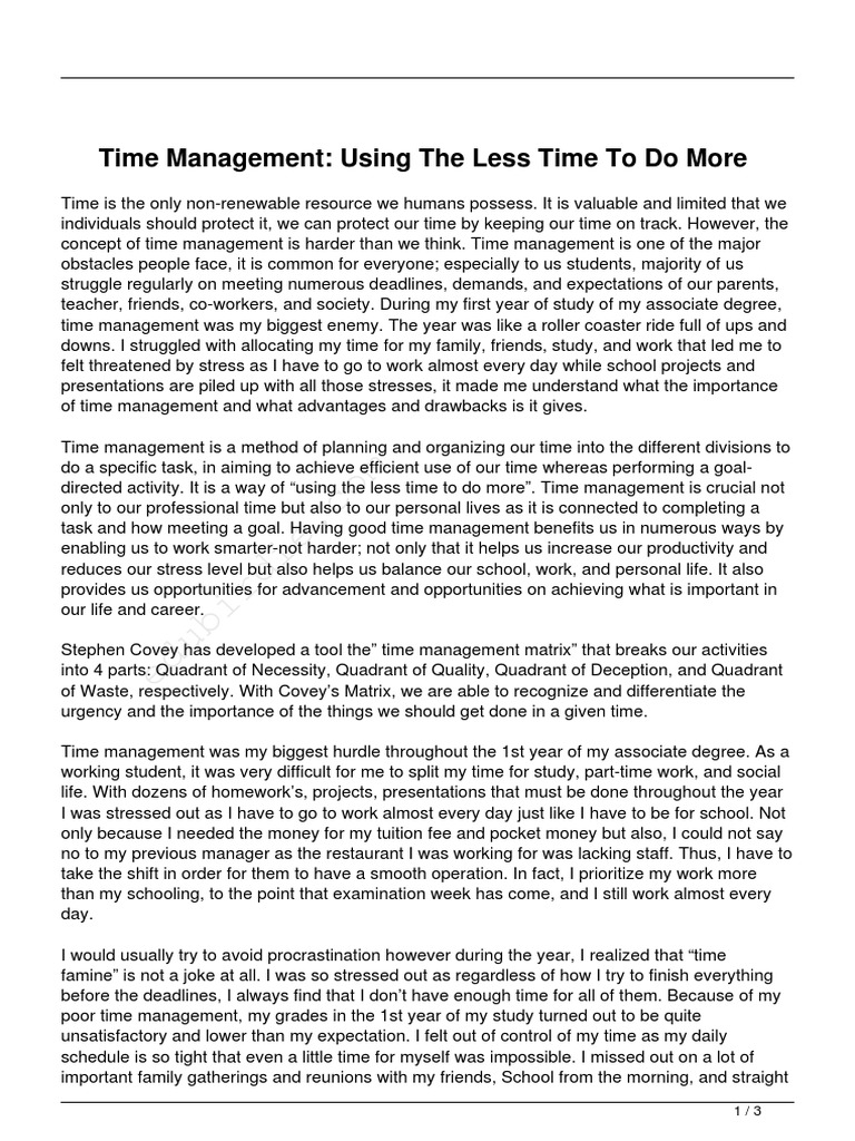 Essay | PDF | Time Management | Professional Skills