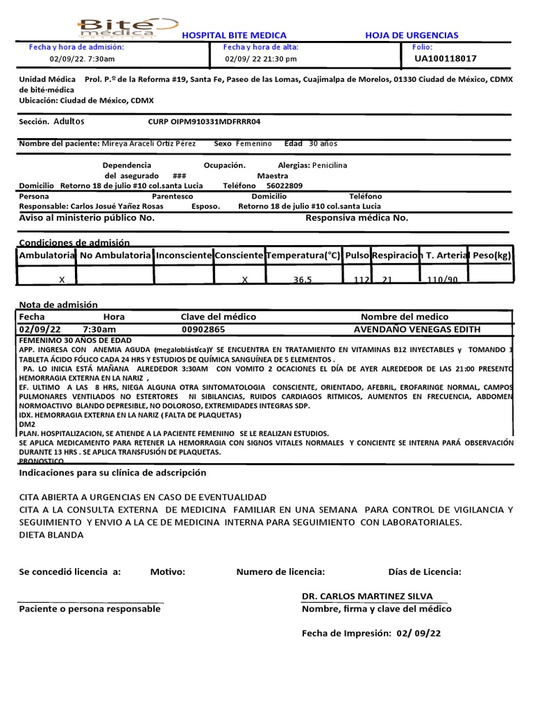 Hoja de Urgencias Page 1 of 1 | PDF | Enfermedades y trastornos | Medicina