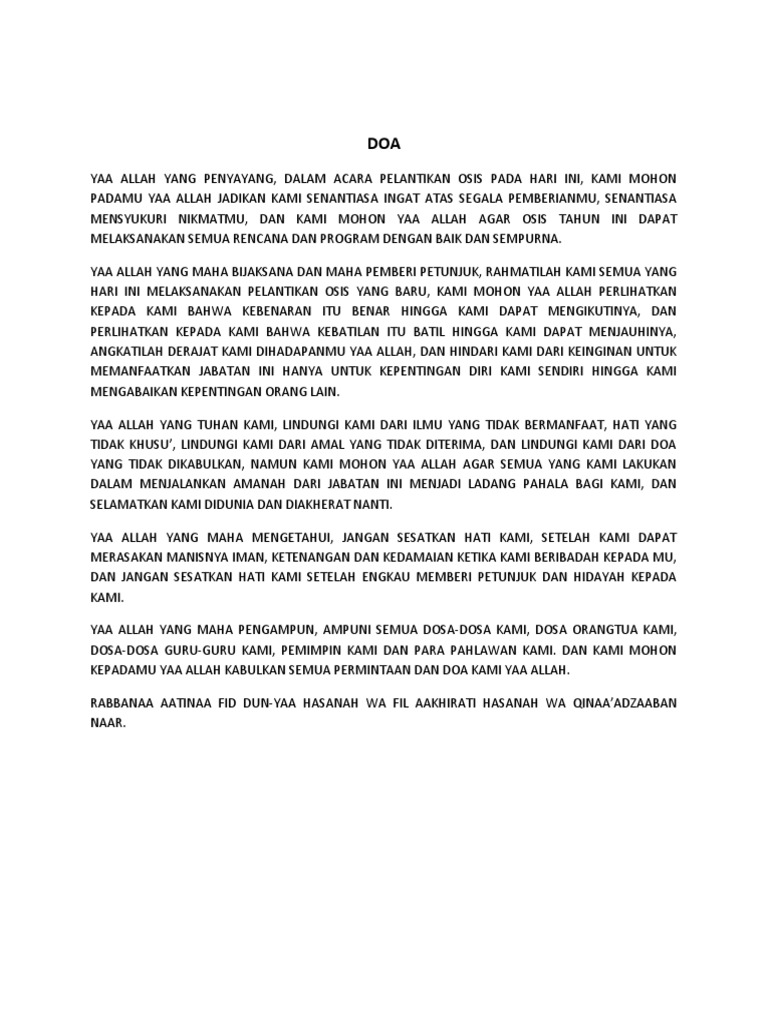 DOA Pelantikan Osis | PDF DOA Pelantikan Osis | PDF