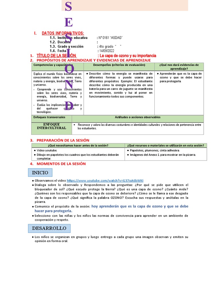 Sesion Capa de Ozono | PDF | Aprendizaje | Evaluación