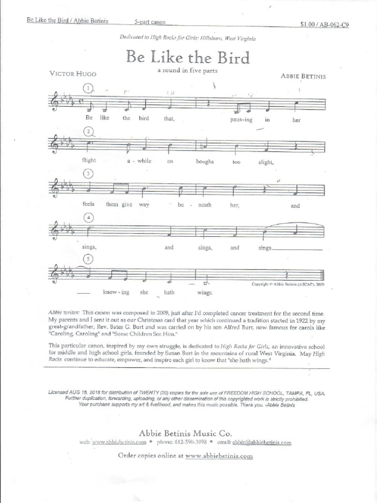 Be Like A Bird Sheet Music | PDF