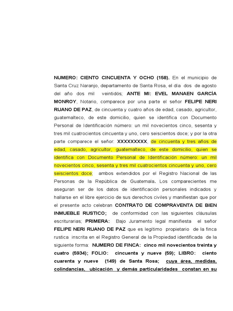 Contrato De Compraventa De Bien Inmueble Pdf Guatemala Propiedad