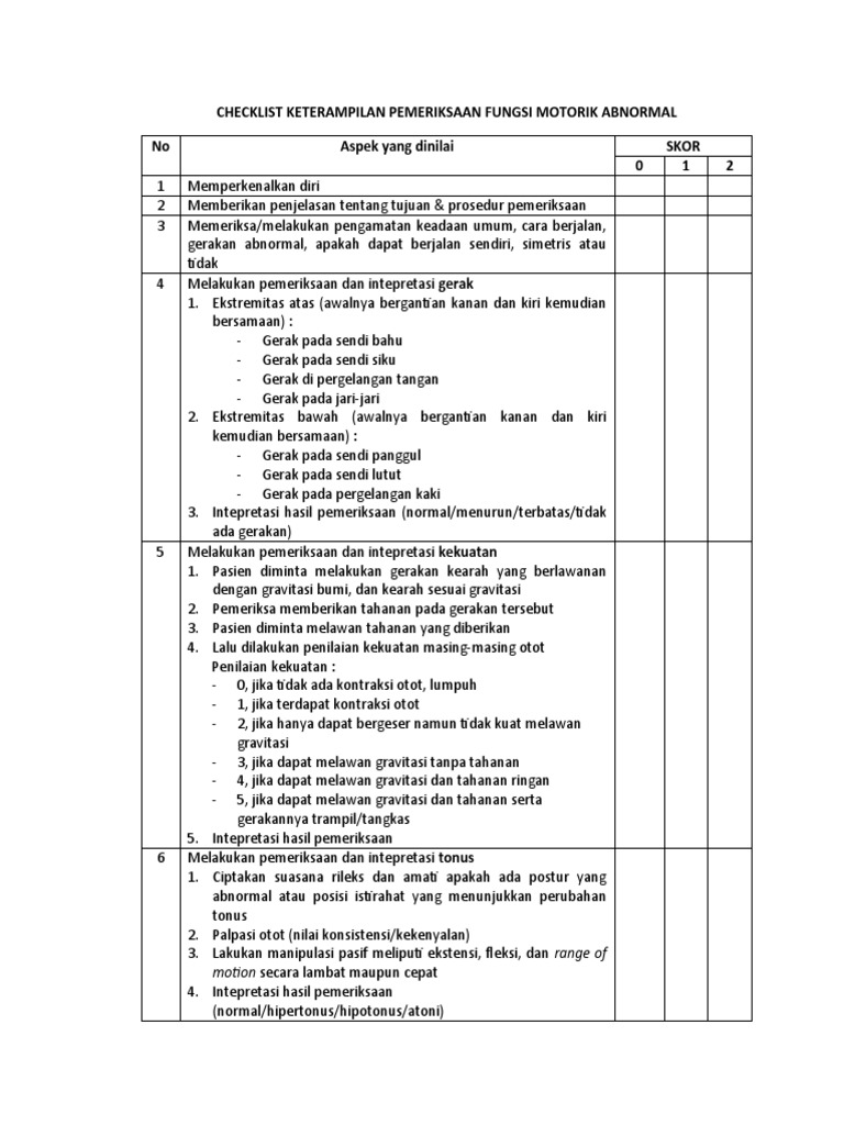 DR - Arinta, SpS-revisi Checklist PX Motorik Abnormal | PDF