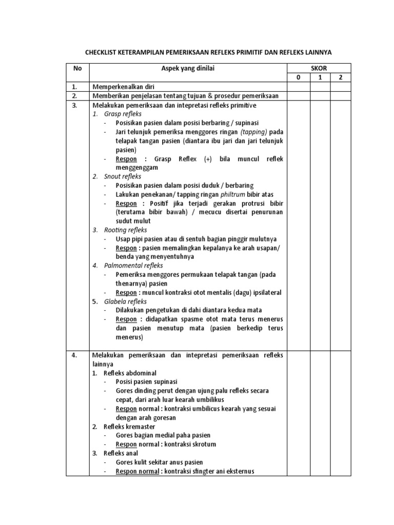 Checklist Pemeriksaan Refleks | PDF | Sains & Matematika