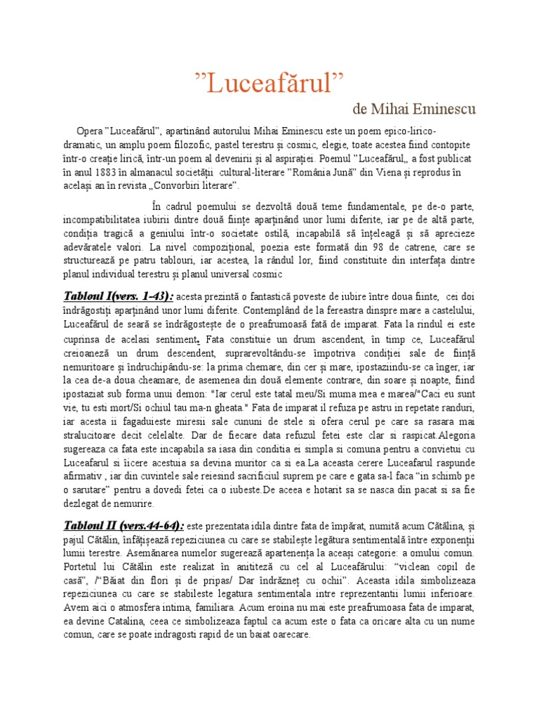 Luceafarul Eseu | PDF