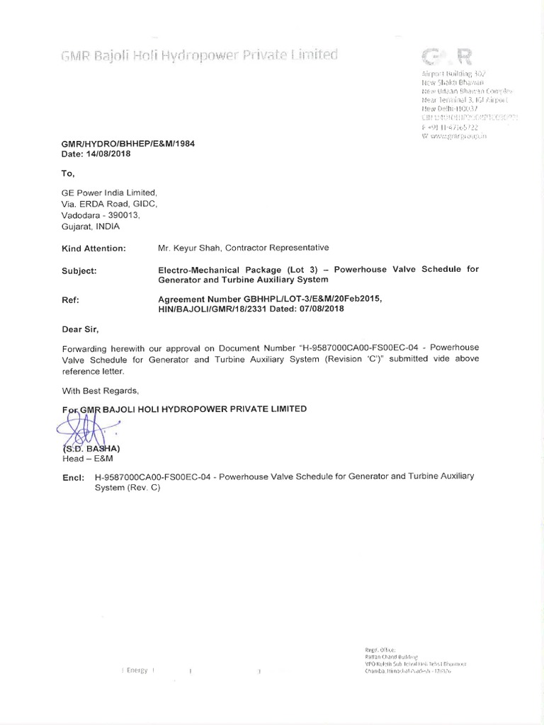 Valve Schedule For Generator & Turbine Auxilliary System - Approved ...