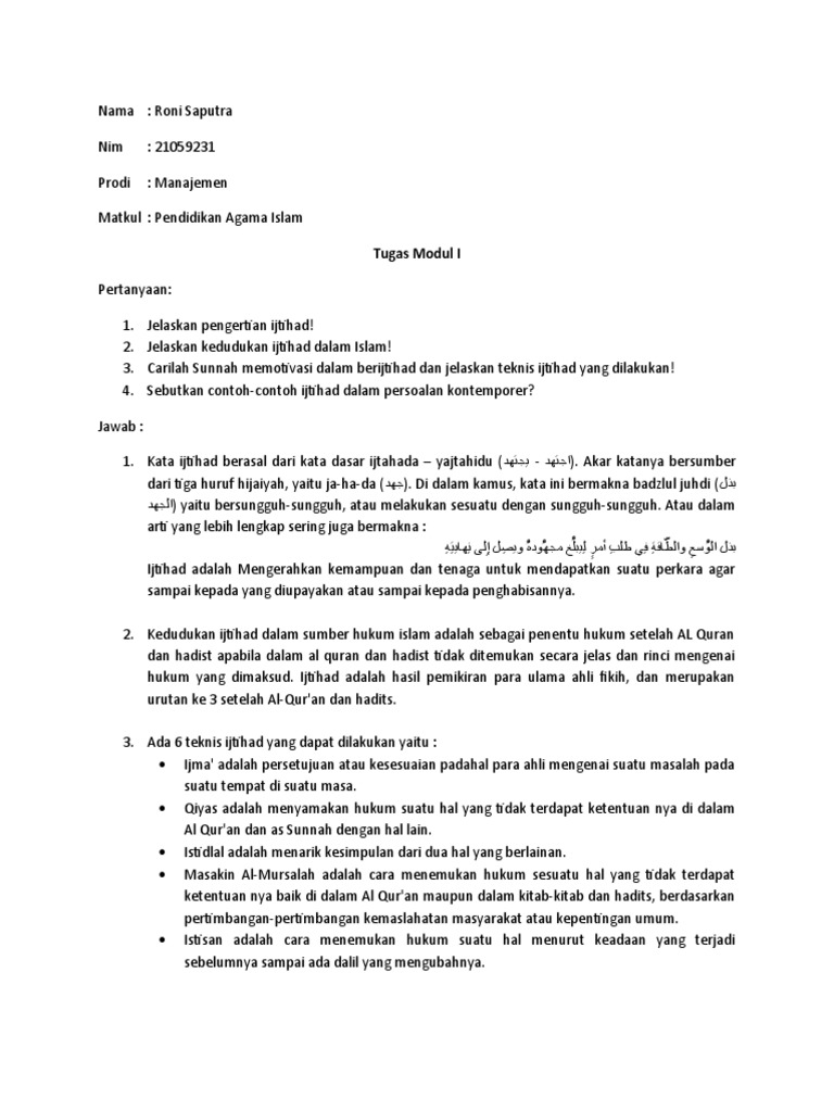 Roni Saputra - Tugas Modul (Ijtihad) | PDF | Filsafat | Sains & Matematika
