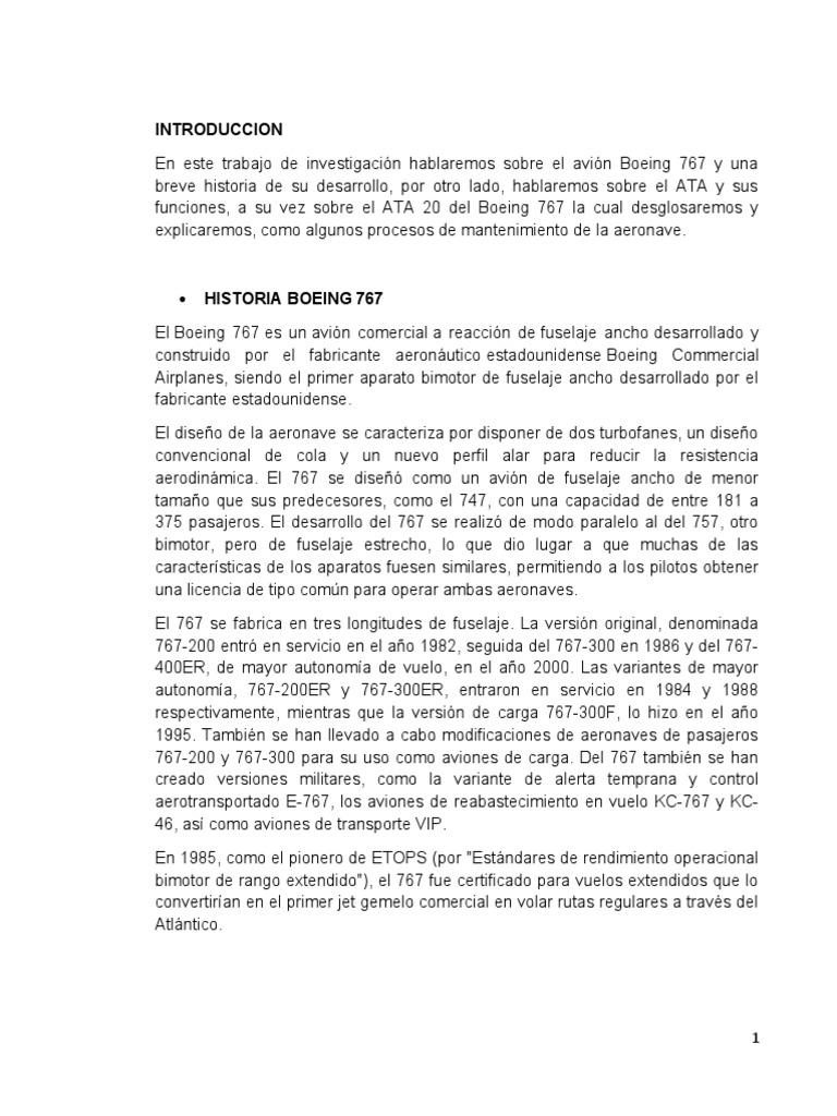 Historia y Mantenimiento del Boeing 767 | PDF | Configuraciones de ala | Aeroespacial