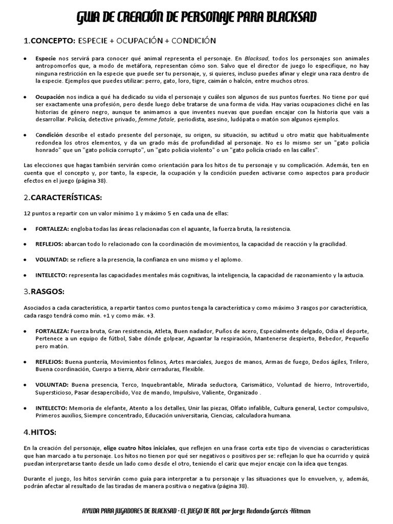 Guia de Creacion de Personaje para Blacksad | PDF