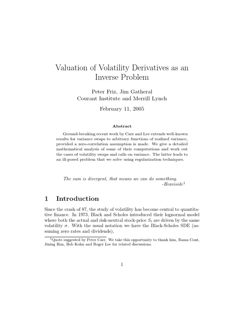 2-Valuation of Volatility Derivatives As An Inverse Problem | Download ...