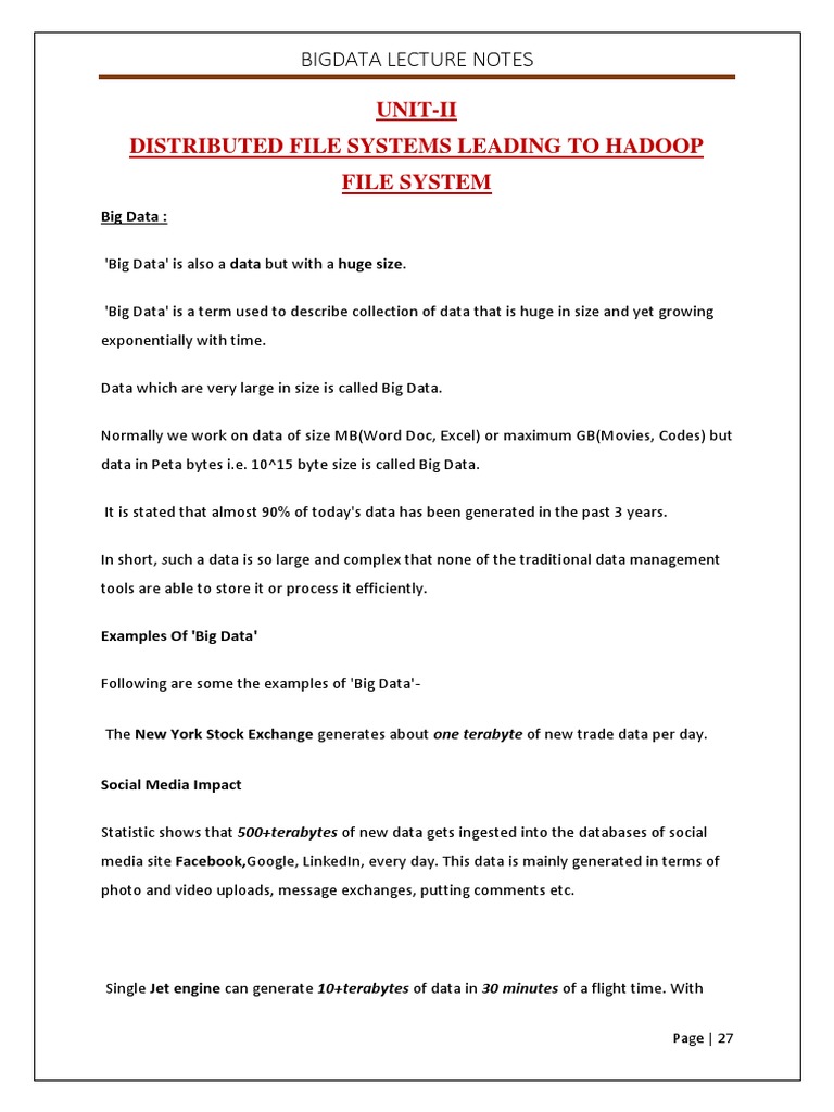 Unit II Big Data Final PDF | PDF | Apache Hadoop | Big Data
