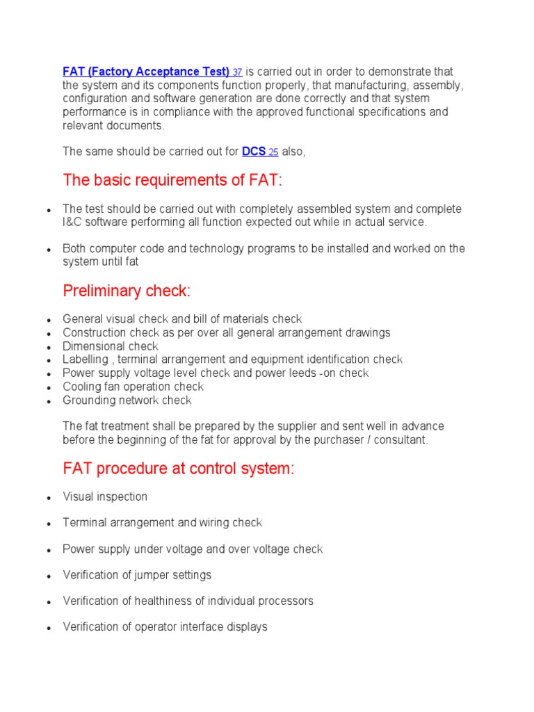 FAT (Factory Acceptance Test) | PDF | Calibration | Verification And ...