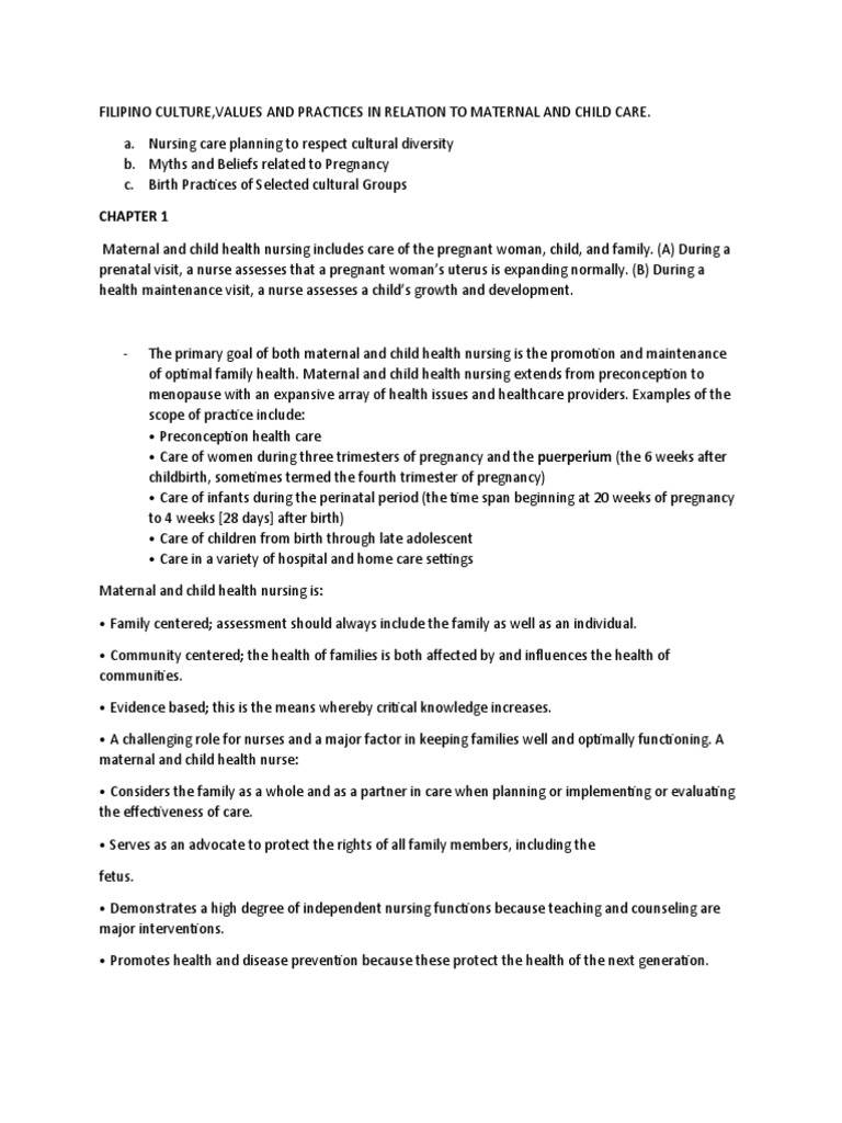 Notes - MCHN - Chapter 1 | PDF | Family | Maternal Health