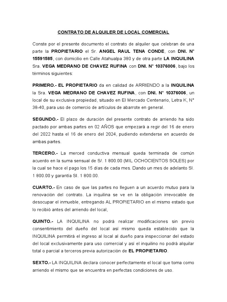 Contrato de Alquiler Local Comercial 2022 | PDF | Derecho | Hogar ...
