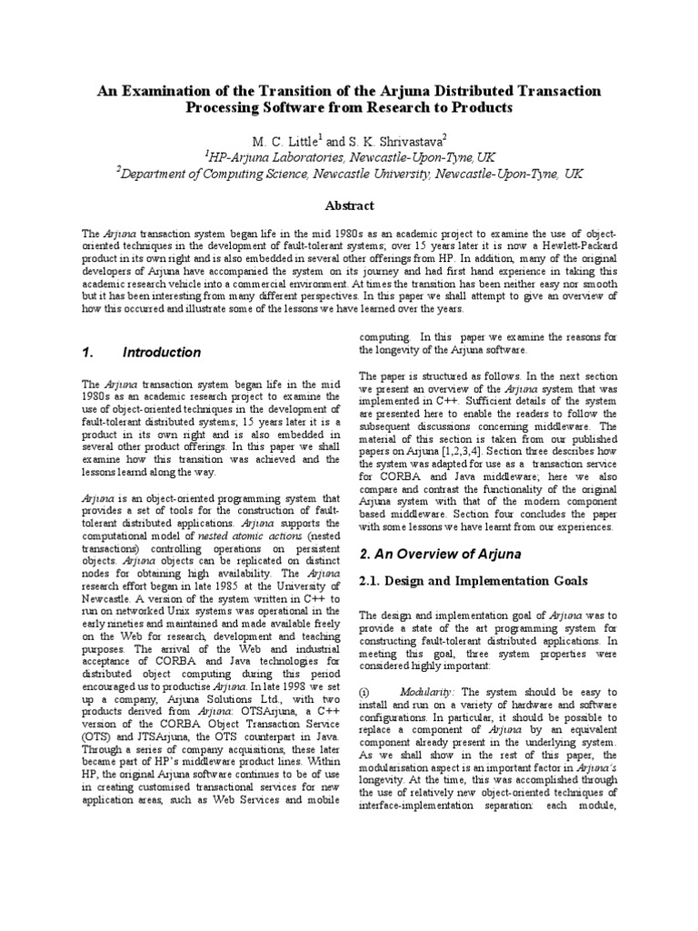 An Examination of The Transition of The Arjuna Distributed Transaction Processing Software From ...