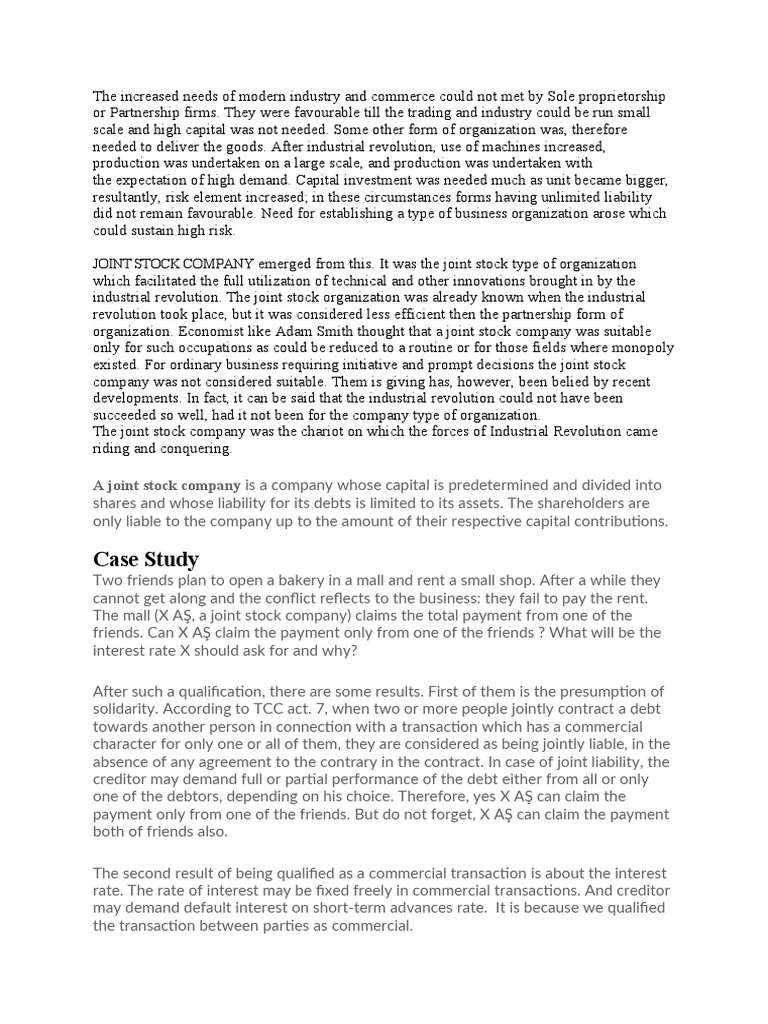 Case Study On Joint Stock Compay | PDF | Joint Stock Company | Stocks