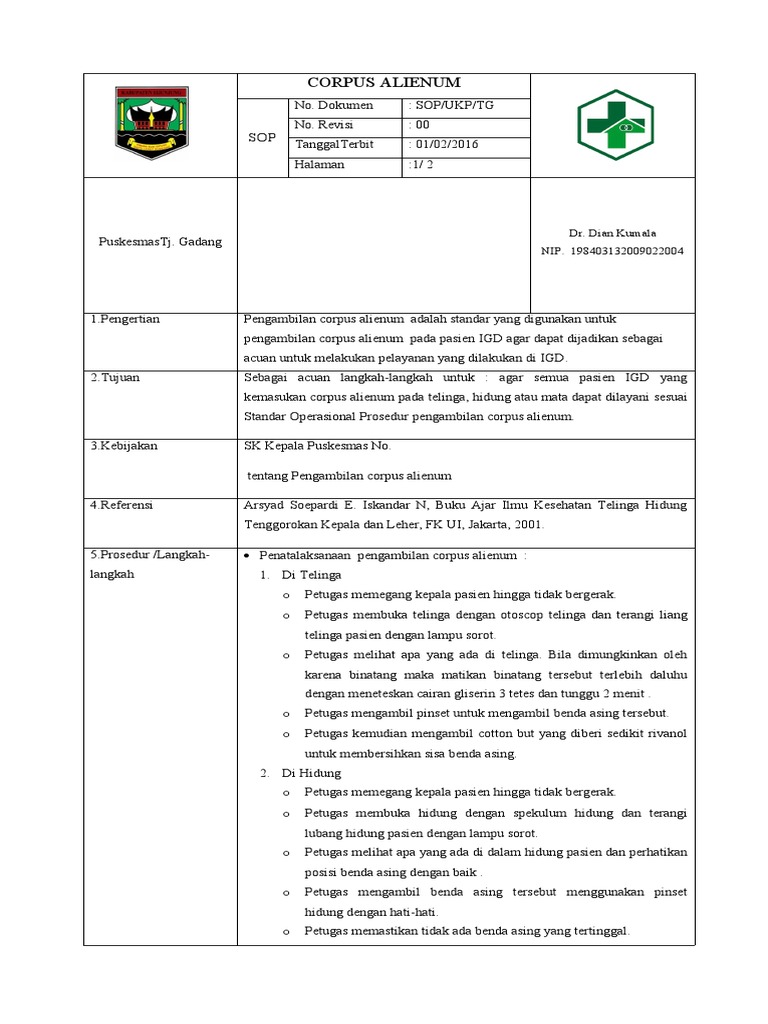 Sop Corpus Alienum | PDF