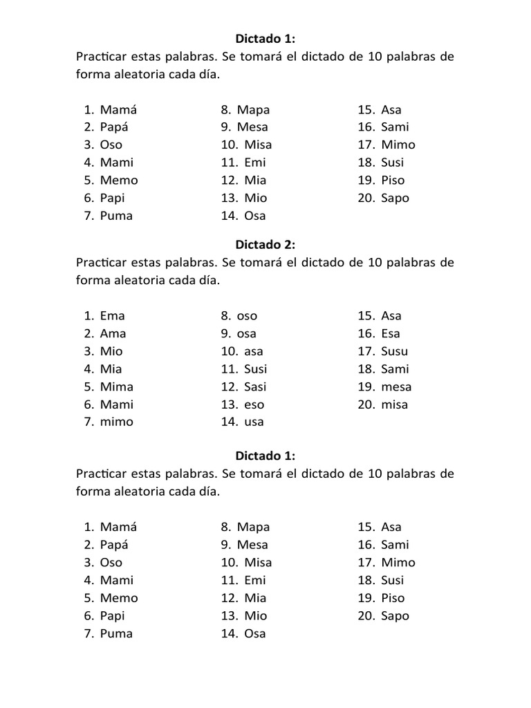 Dictados de Palabras para Niños | PDF