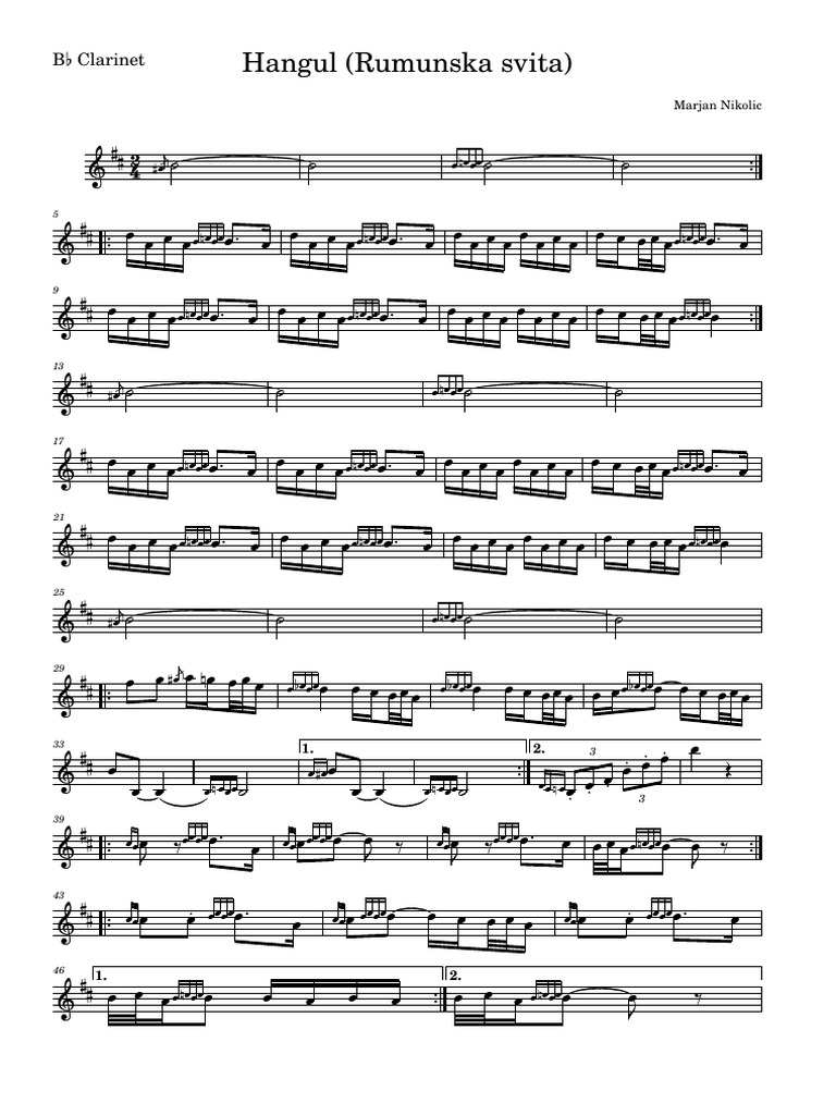 Hangul (Rumunska Svita) - BB Clarinet | PDF