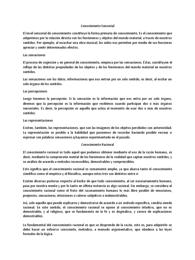Conocimiento Sensorial Racional e Intuitivo | PDF | Conocimiento ...