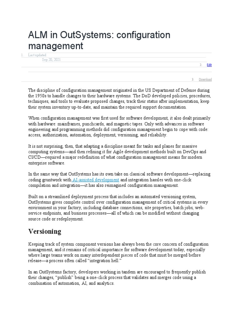 ALM in OutSystems Configuration | PDF | Databases | Mobile App