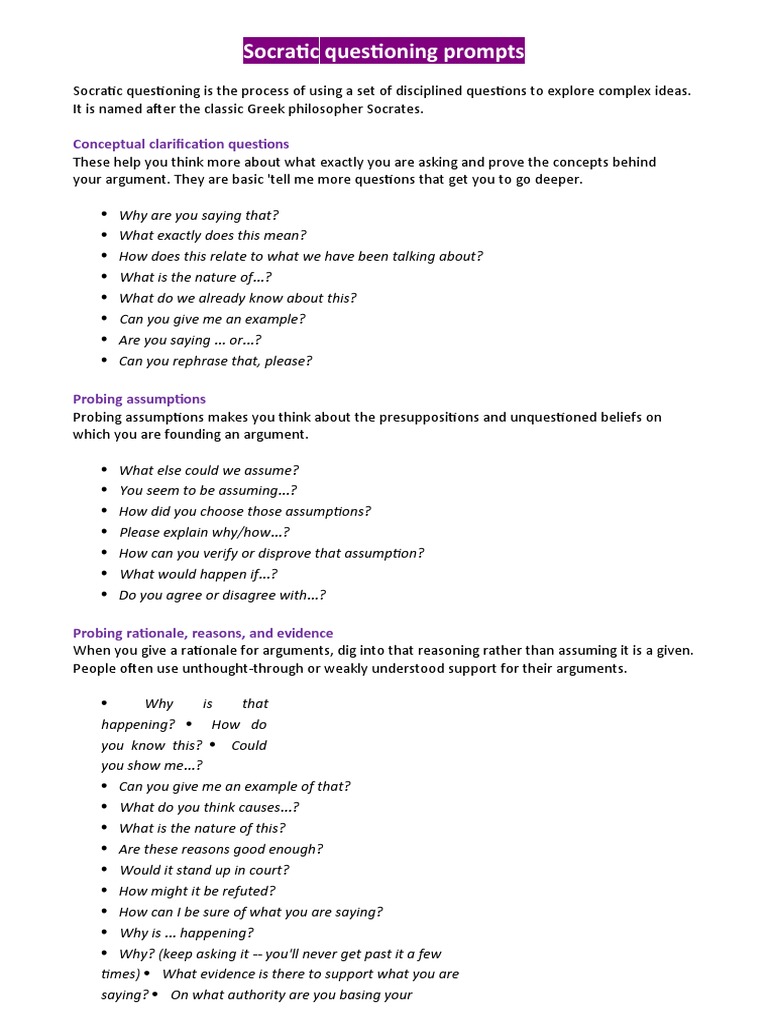 Socratic Questioning Prompts Guide | PDF | Argument | Logical Consequence
