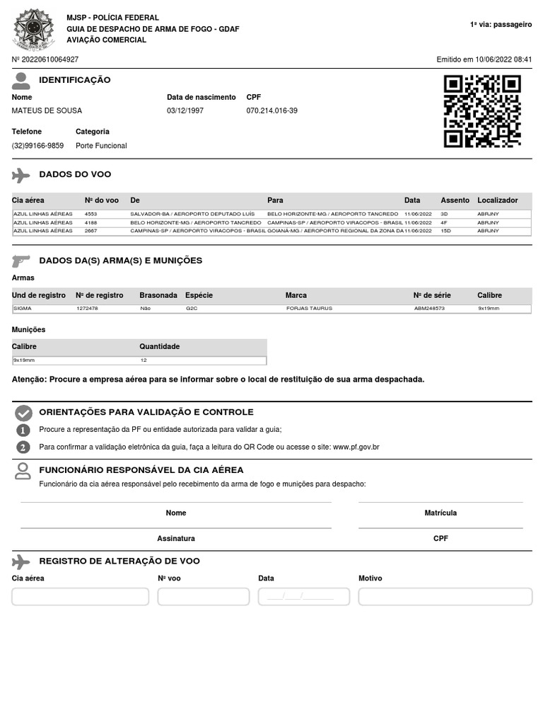 Guia de Despacho de Arma de Fogo - 20220610064927 | PDF | Aeroporto ...