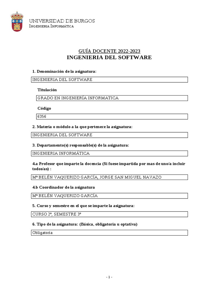 Guia Docente 6356 2022-2023 | PDF | Software | Ingeniería de software