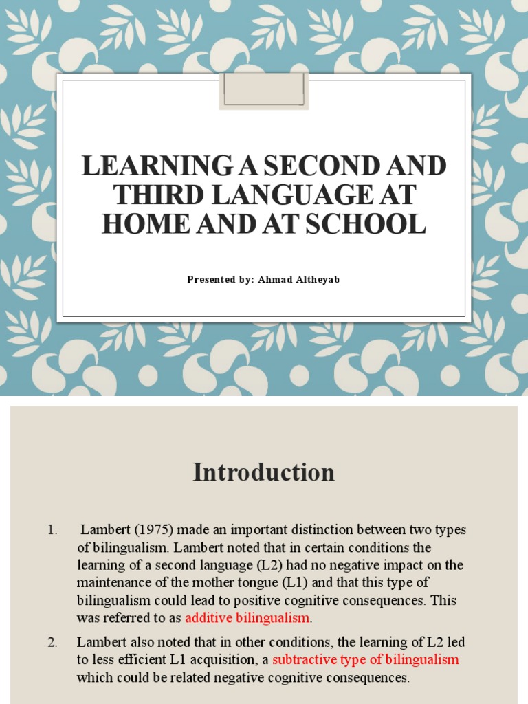 Learning A Second and Third Language at Home and at School | PDF ...